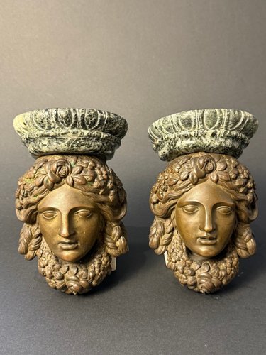 Decorative Brackets in Bronze and Verde Alpi Marble, Early 19th Century ...