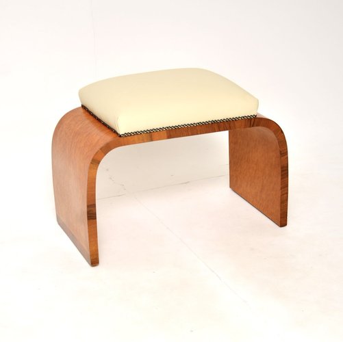 Art Deco Birds Eye Maple and Leather Stool, 1930s for sale at Pamono