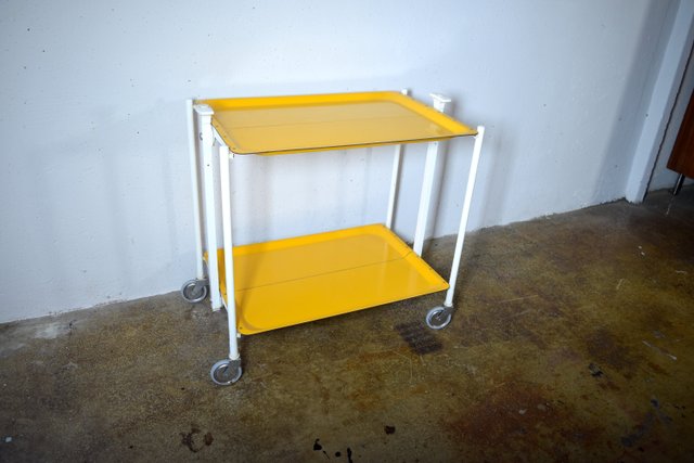 Vintage Space Age Serving Trolley Table in Yellow, 1970s for sale at Pamono