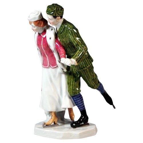 Art Nouveau Ice-Scaters Figurine by Alfred Koenig for Meissen, 1890s ...