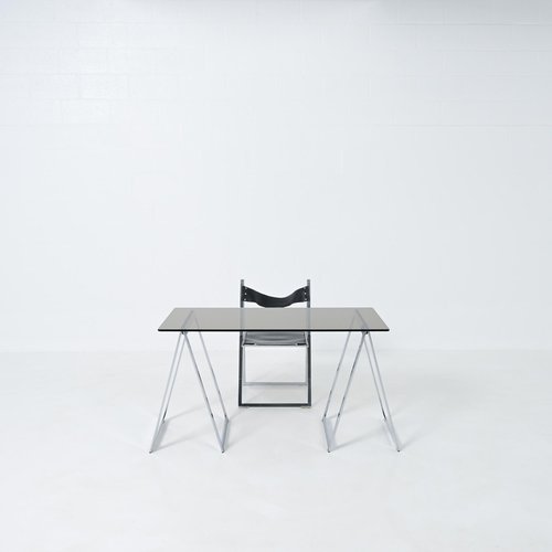 Chromed Trestles Table and Folding Chair by Elios Colle Delsa, 1970s ...