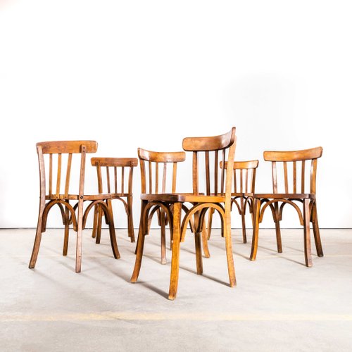 French Oak and Bentwood Bistro Dining Chairs from Baumann, 1950s, Set ...