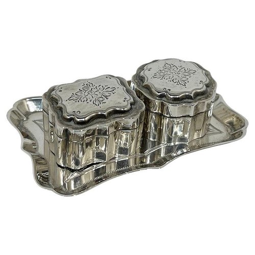 Dutch Silver Miniature Biscuit Tins on Tray, 19th Century, Set of 3 for ...