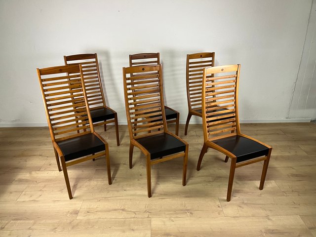 Vintage Sculptural Chairs in Wood and Leather from Mobilgirgi, 1970s ...