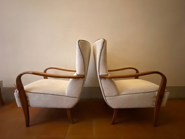 Vintage Italian Lounge Chairs with Ottomans in Bentwood, 1950s, Set of ...