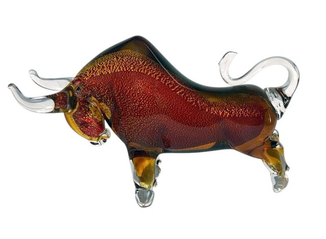 Rote Murano Glas Bull Skulptur in Sommerso Technik, 1970er bei Pamono ...