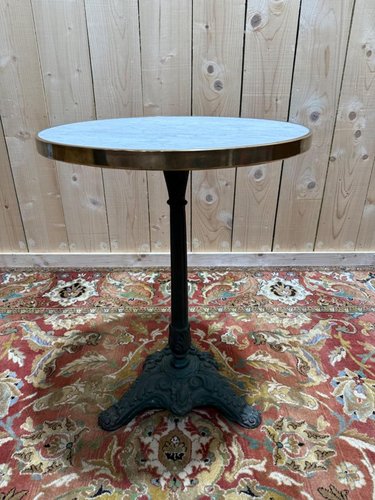 Round Bistro Side Table in Cast Iron and Marble for sale at Pamono