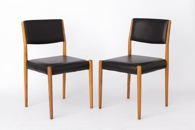 Mid-Century German Beechwood Chairs with Black Faux Leather Seats ...