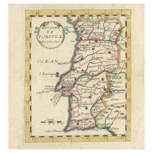 Antique Miniature Map of Portugal by Pierre Du Val, Paris, France, 1680 ...
