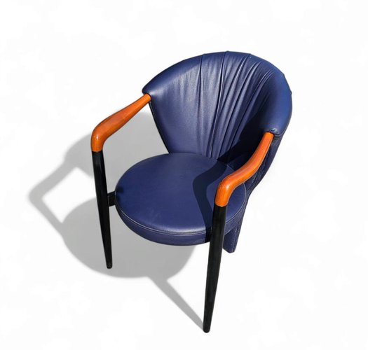 Poltrone in pelle blu scuro di Costantini, set di 6 in vendita su Pamono