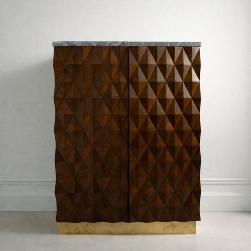 Brutalist Wood and Rosso Levanto Marble Cabinet for sale at Pamono