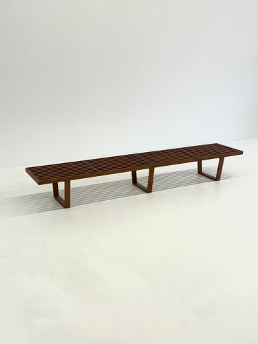 Vintage Long Platform Slatted Bench in Teak by George Nelson, 1970s for ...
