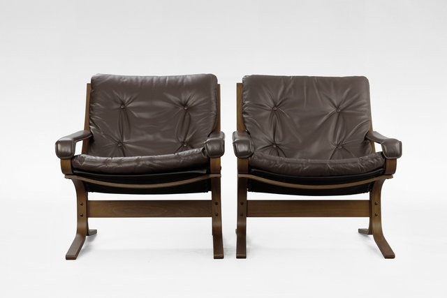 Vintage Siesta Chairs and Ottoman in Brown Leather and Plywood by ...