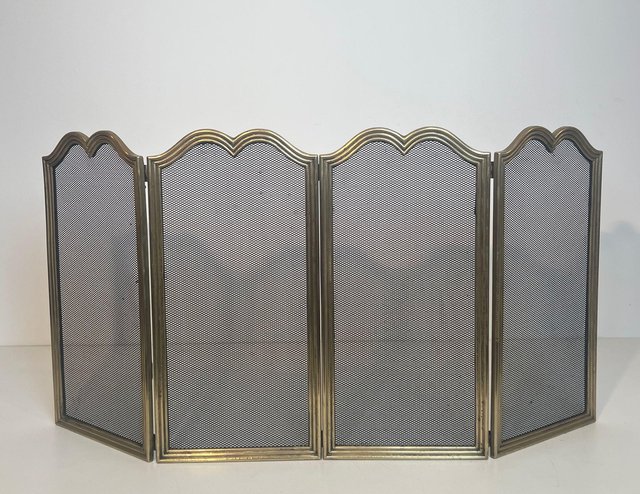 Neoclassical Brass and Wire Mesh Fire Screen for sale at Pamono