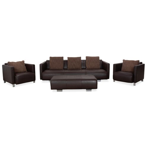 Model 6300 4-Seater Sofa, Armchairs and Ottoman in Brown Leather from ...
