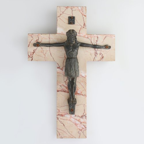 Belgian Bronze and Marble Crucifix, 1920s for sale at Pamono