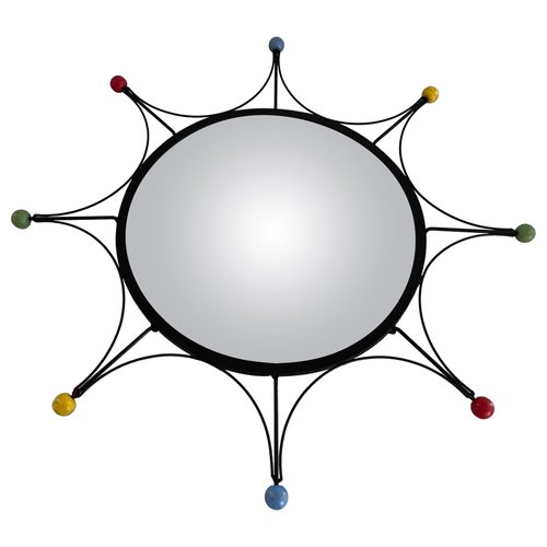 Atomic Style Round Black Metal Wall Mirror, France, 1970s for sale at ...