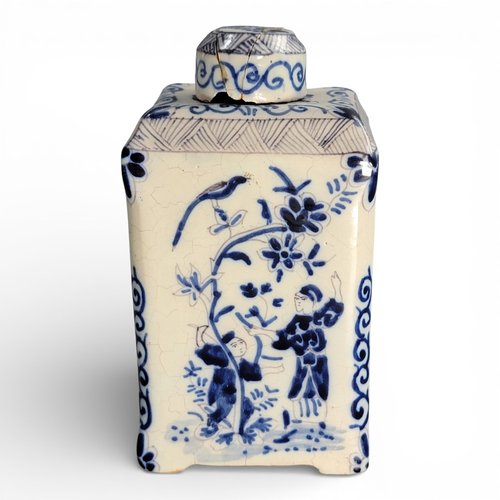 Antique Dutch Delftware Blue and White Chinoiserie Tea Caddy, 1700s for ...