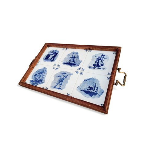 Antique Dutch Delft Blue Serving Tray with Hand-Painted Tiles, 1850s ...