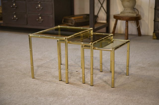 Nesting Tables in Brass with a Bamboo-Like Finish, 1980s, Set of 3 for ...