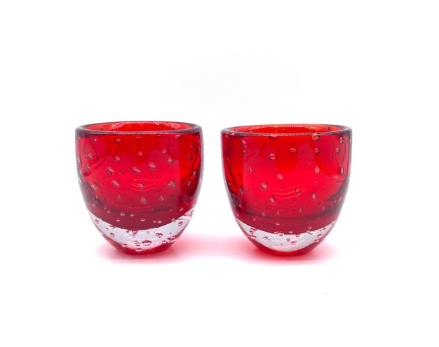 Red Murano Glass Bowls with Trapped Air Bubbles by Scarpo for Venini ...