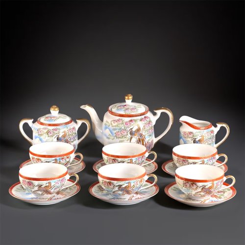 Lithophane Geisha Tea Set for Six from Kutani, 1940s, Set of 15 for ...