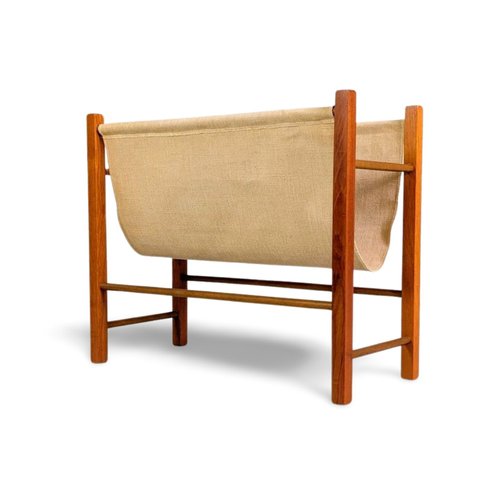 Vintage Teak Linen Magazine Holder, 1960s for sale at Pamono