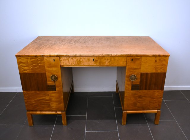 Swedish Grace Flamed Birch and Macassar Desk from Svenska ...