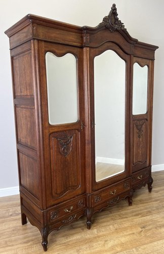 Antique French Rocaille Carved Oak 3-Door Armoire with Mirror for sale ...