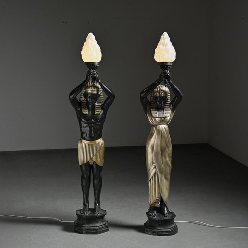 Egyptian Bronze Torch Lamp Holders from Maison Jansen, 1970, Set of 2 ...