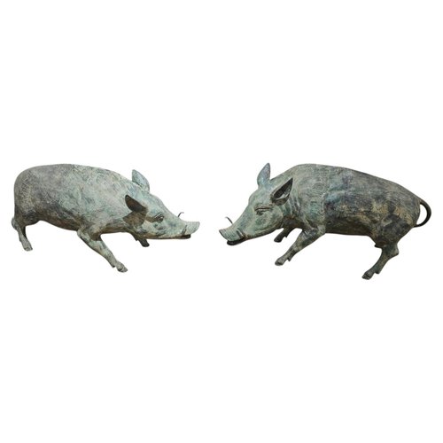 Italian Bronze Warthog Sculptures with Green Patina, 1950s, Set of 2 ...