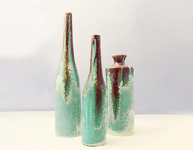 Glazed Ceramic Bottles from Viba, 1960s, Set of 3 for sale at Pamono