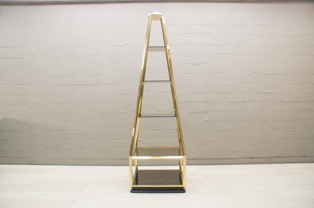 Hollywood Regency Pyramid Shelves in Gilt Brass & Smoked Glass, 1960s ...