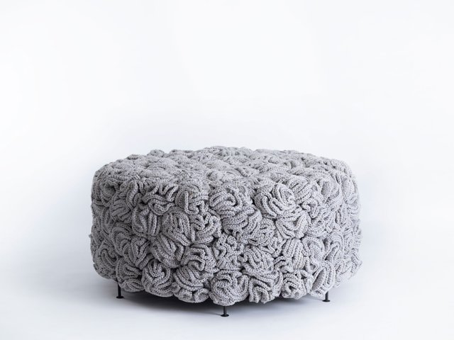 Grey Cotton and Polyester Pouf by Iota for sale at Pamono