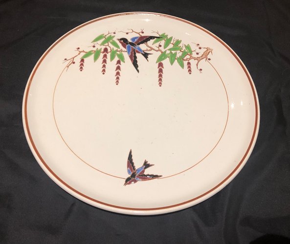 Large Vintage Bengali Plate with Bird Motif from Longwy for sale at Pamono