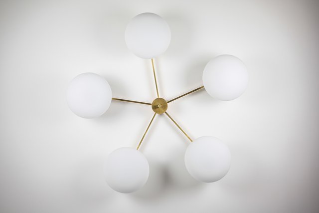 Brass & Opaline Glass Stella Daisy Chrome Lucid Ceiling or Wall Lamp ...