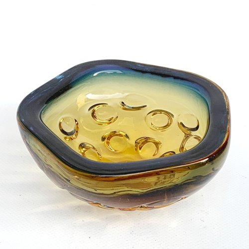 Blue & Amber Glass Bowl or Ashtray, 1960s for sale at Pamono