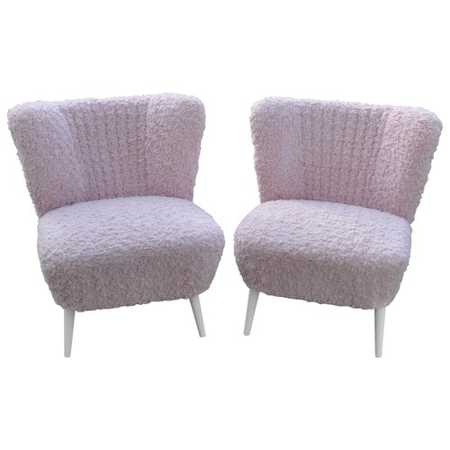 Set of Pink Faux Fur Cocktail Chairs for sale at Pamono