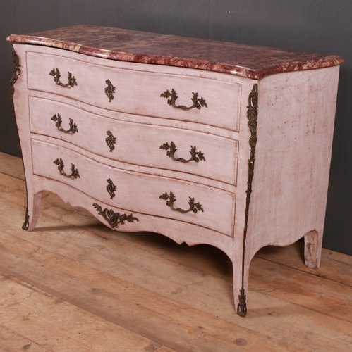 Antique French Rococo Serpentine Wood and Marble Dresser