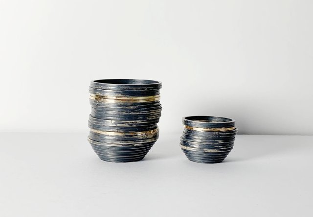 Oxidised Silver and Gold Wire Vessels, 2018, Set of 2 for sale at Pamono