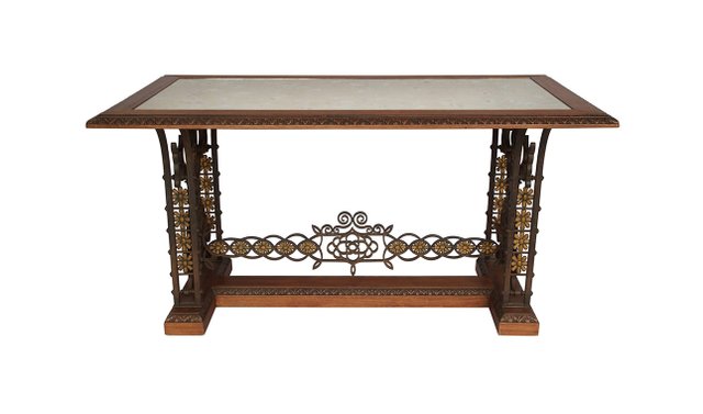 Table Console en Fer Forgé et en Acajou, années 50 en vente sur Pamono