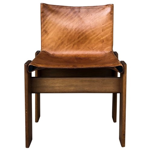 Italian Cognac Leather & Walnut Monk Chairs by Tobia & Afra Scarpa for ...