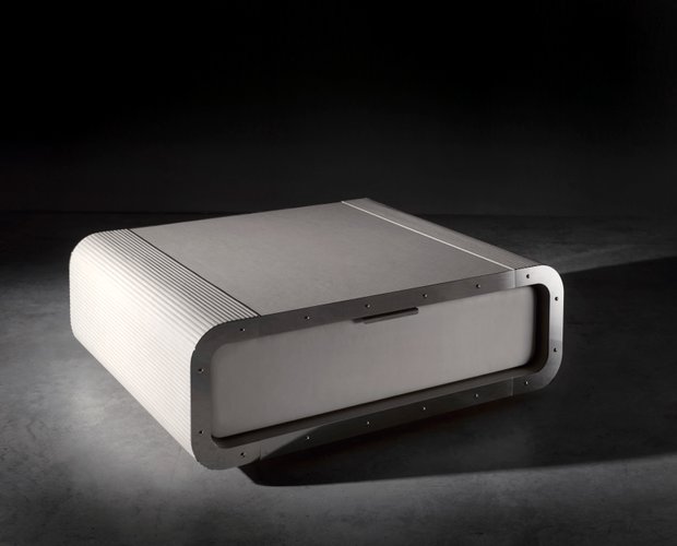 Leatherette & Steel Coffee Table by Jacobo Ventura for sale at Pamono