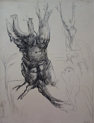 Tronc Anthropomorphe Drawing by Edouard Goerg for sale at Pamono