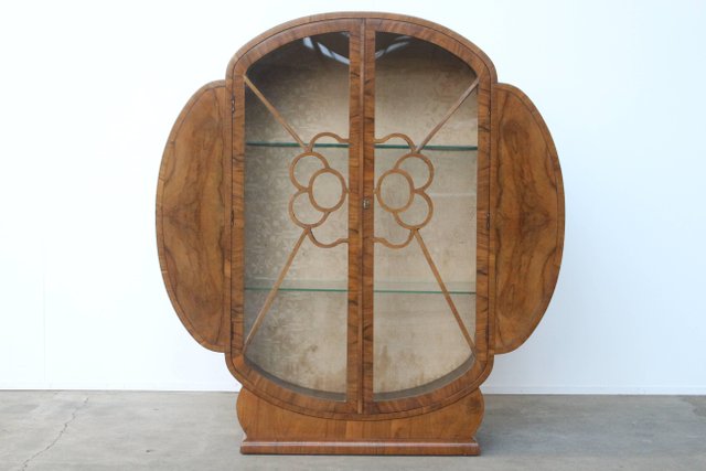 Art Deco Walnut and Glass Cabinet, 1930s for sale at Pamono