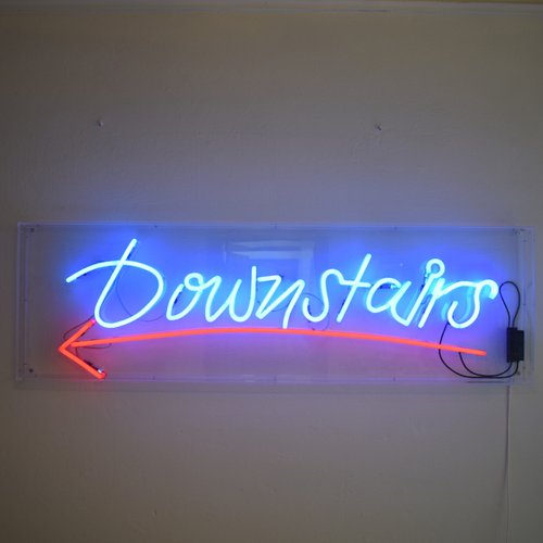 Large Neon Downstairs Sign, 1980s for sale at Pamono