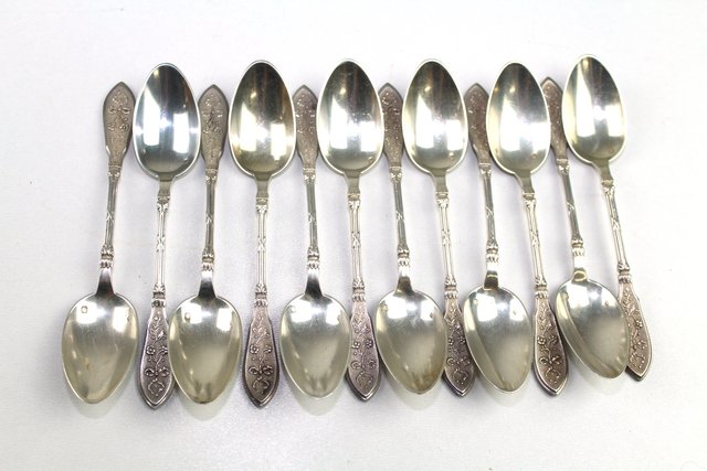 Antique Solid Silver Teaspoons, 1900s, Set of 12 for sale at Pamono