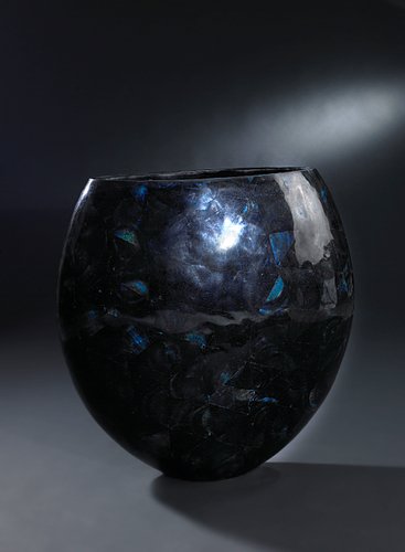 Large Oval Shell Cracking Calsomine Vase in Blue Resin and Shell from ...