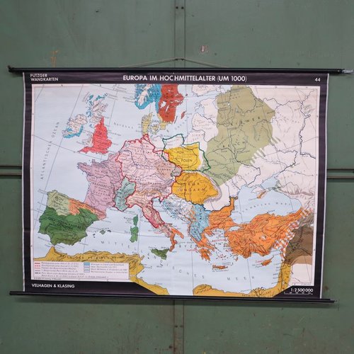 School Wall Map of Europe from Velhagen & Klasing, 1950s for sale at Pamono