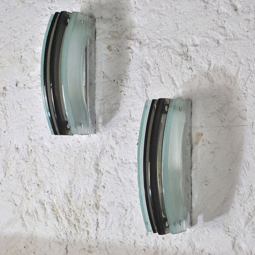 Ground Satin Crystal Sconces in the Style of Fontana Arte, 1960s, Set ...